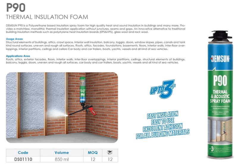 DEMSUN P90 THERMCOAT INSULATION & ACOUSTIC FOAM 850ML • Discount Trade ...